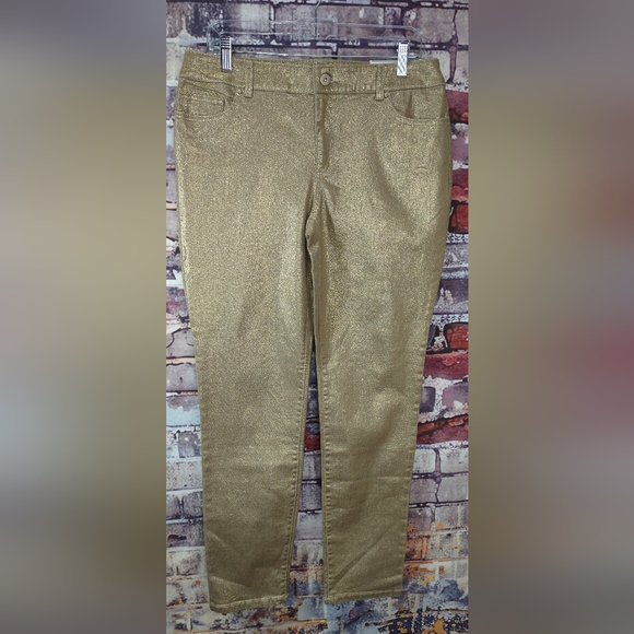 Chico's | Jeans | Chicos Platinum Denim Gold Metallic Jeans | Poshmark